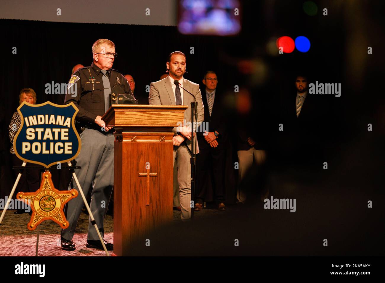 Indiana State Police Superintendent Doug Carter (L) and Carroll County ...