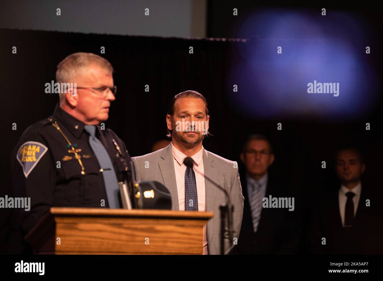 Indiana State Police Superintendent Doug Carter (L) and Carroll County ...