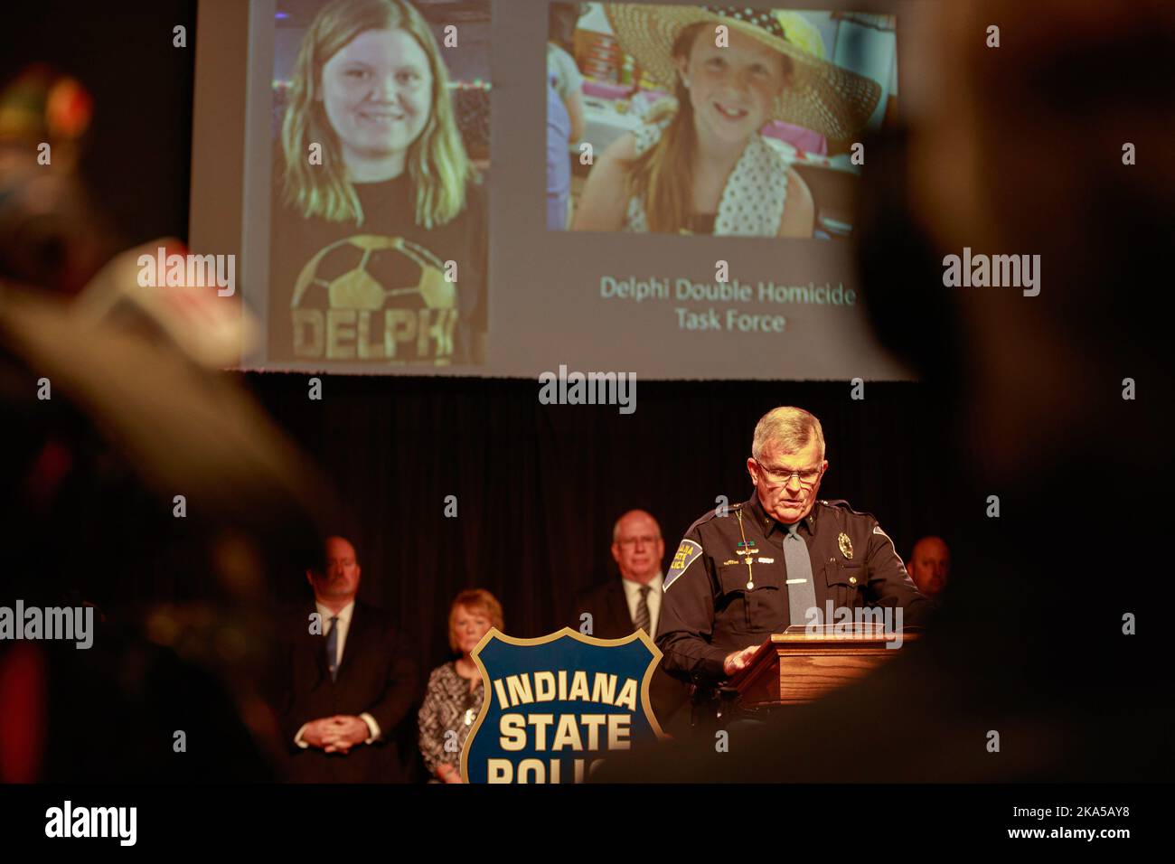 Indiana State Police Superintendent Doug Carter speaks during a press ...