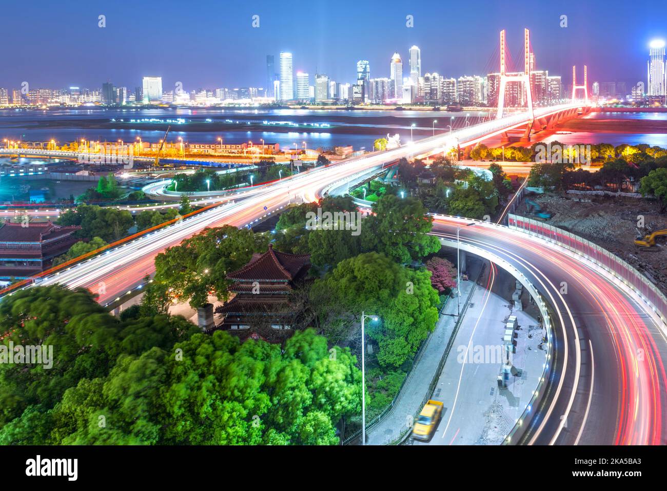shanghai interchange overpass and elevated road in nightfall Stock ...