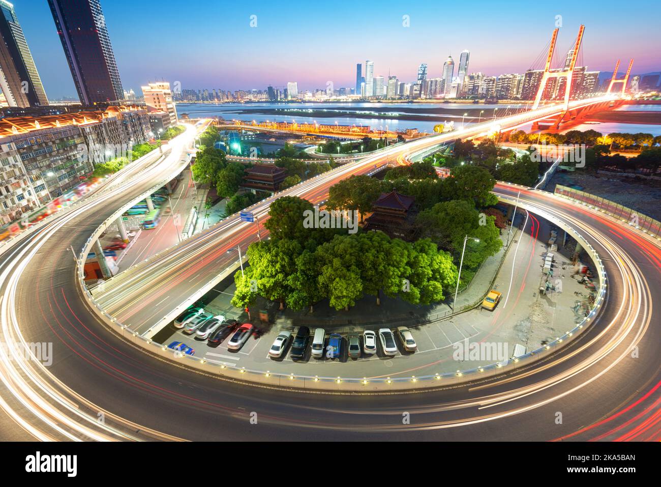 shanghai interchange overpass and elevated road in nightfall Stock ...