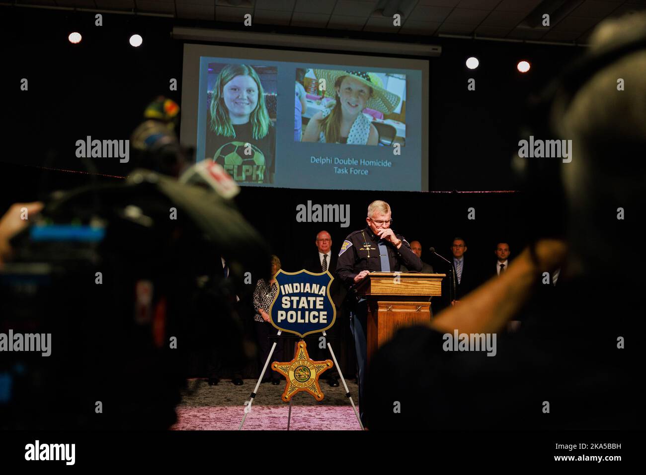 Indiana State Police Superintendent Doug Carter speaks during a press ...