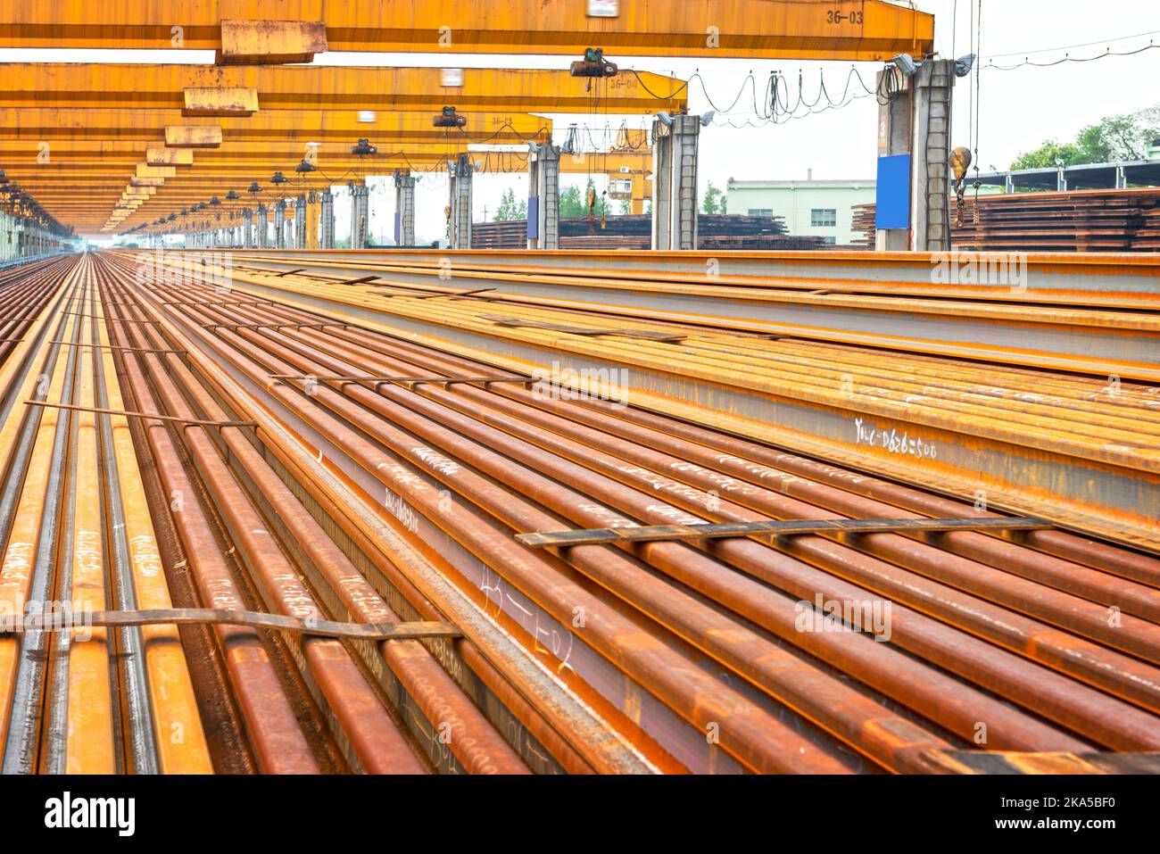 Steel pipes on the rack Stock Photo - Alamy