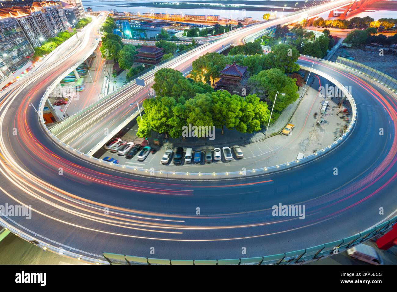shanghai interchange overpass and elevated road in nightfall Stock ...