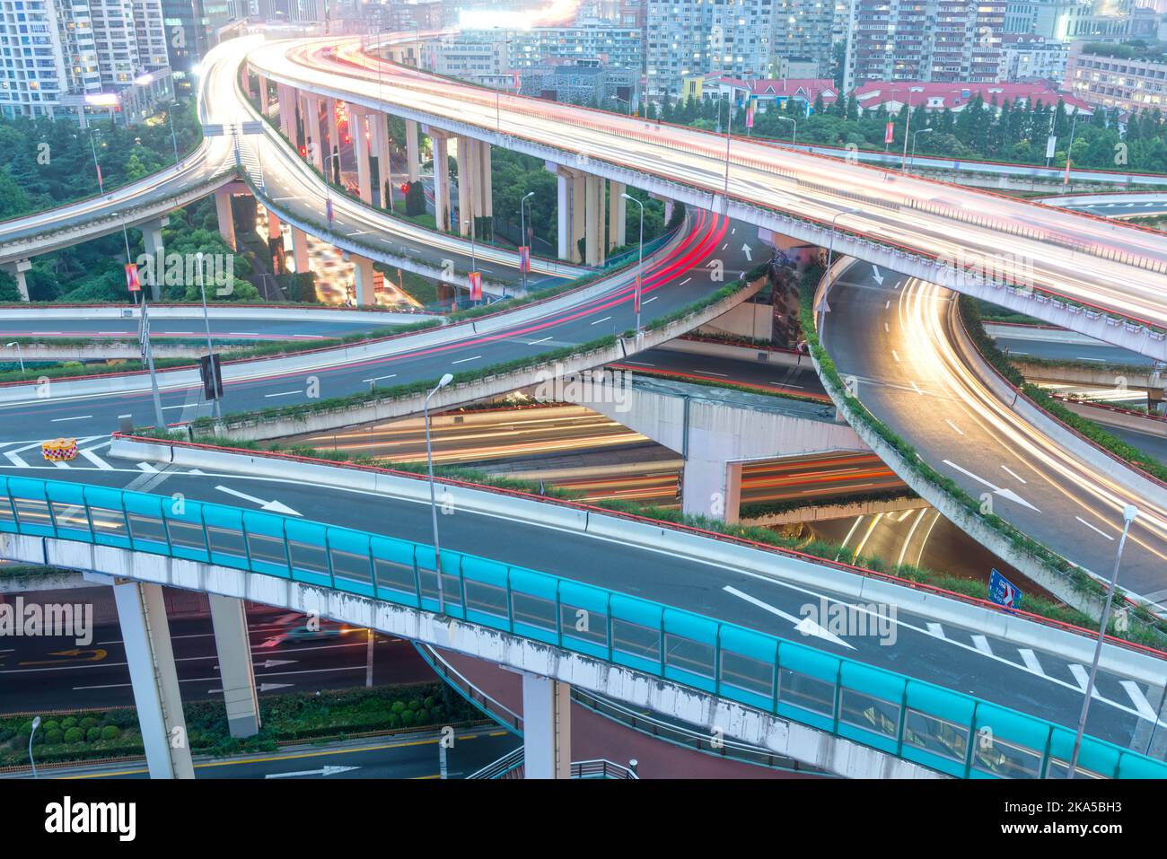 shanghai interchange overpass and elevated road in nightfall Stock ...