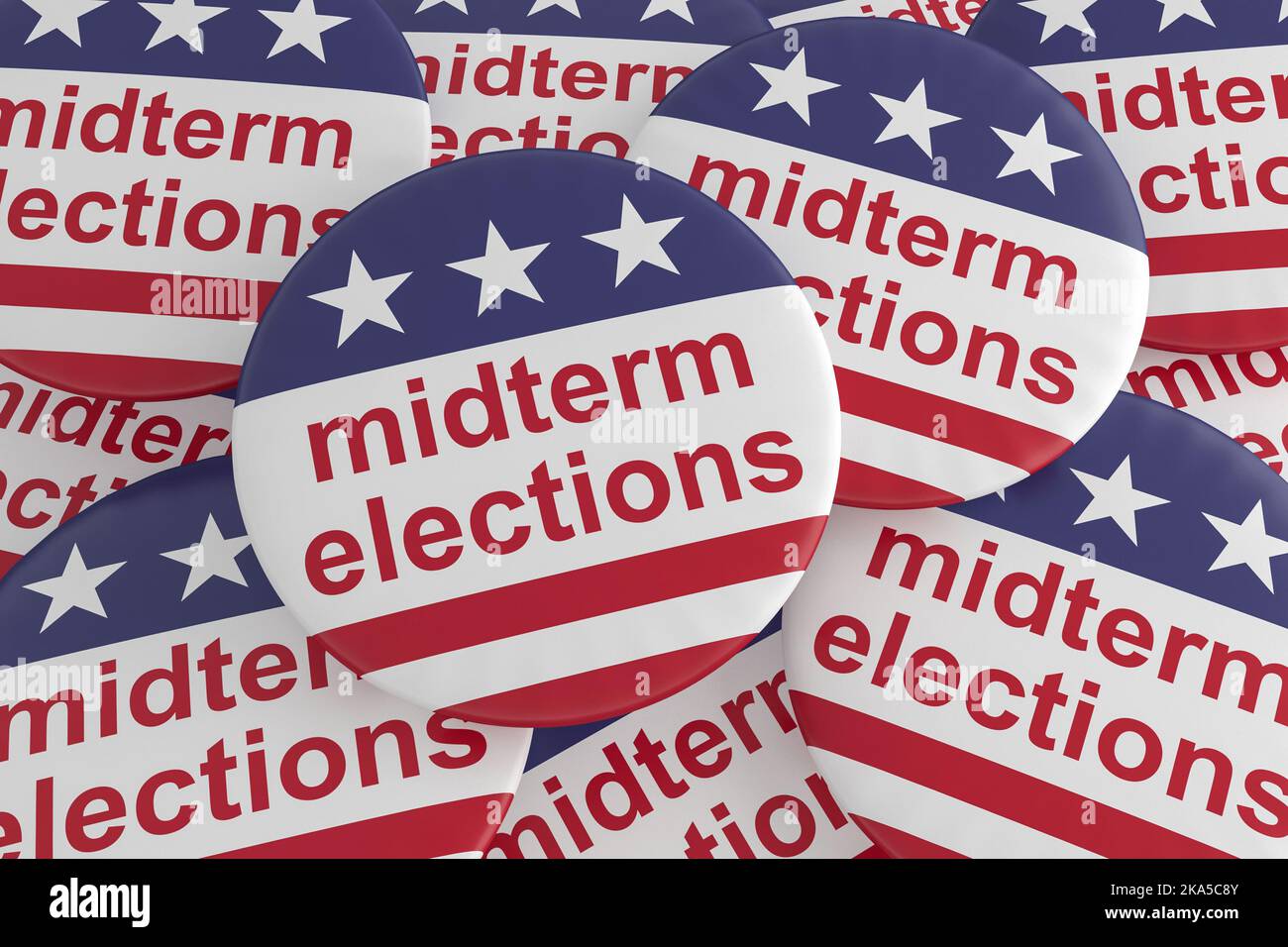 USA Politics Badges: Pile of Midterm Elections Buttons With US Flag, 3D ...