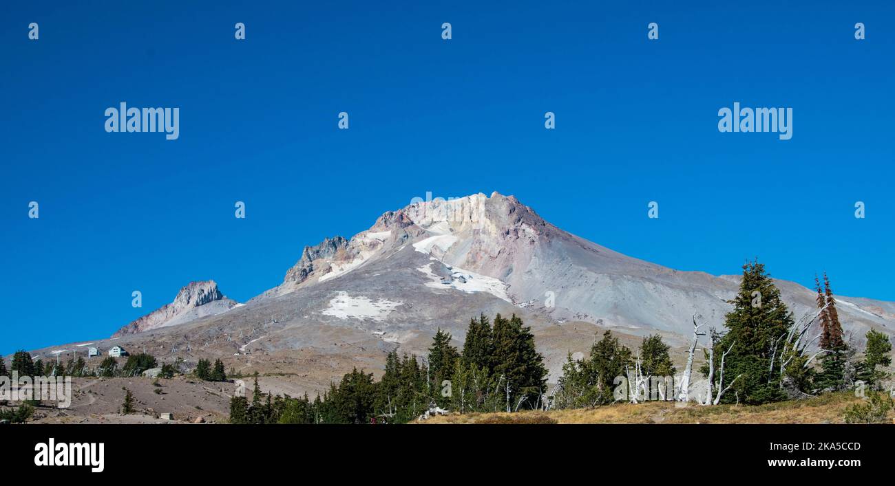 View of Mount Hood, Oregon's tallest peak, from Timberline Lodge. Image ...
