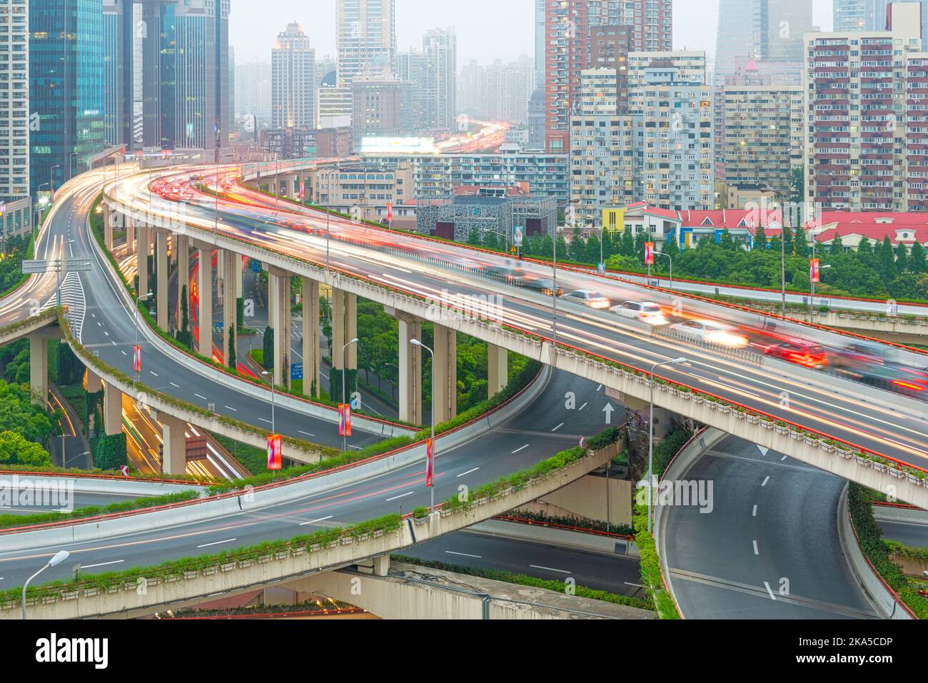 Aerial view of Shanghai viaduct night, severe traffic congestion Stock ... Aerial view of Shanghai viaduct night, severe traffic congestion Stock ...