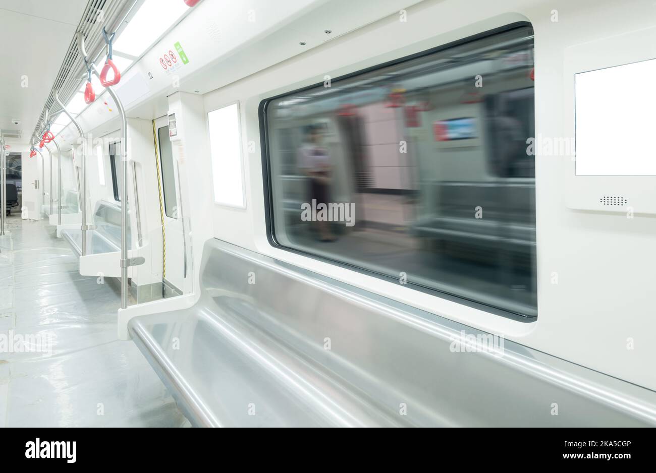 Interior view of a subway car Stock Photo - Alamy