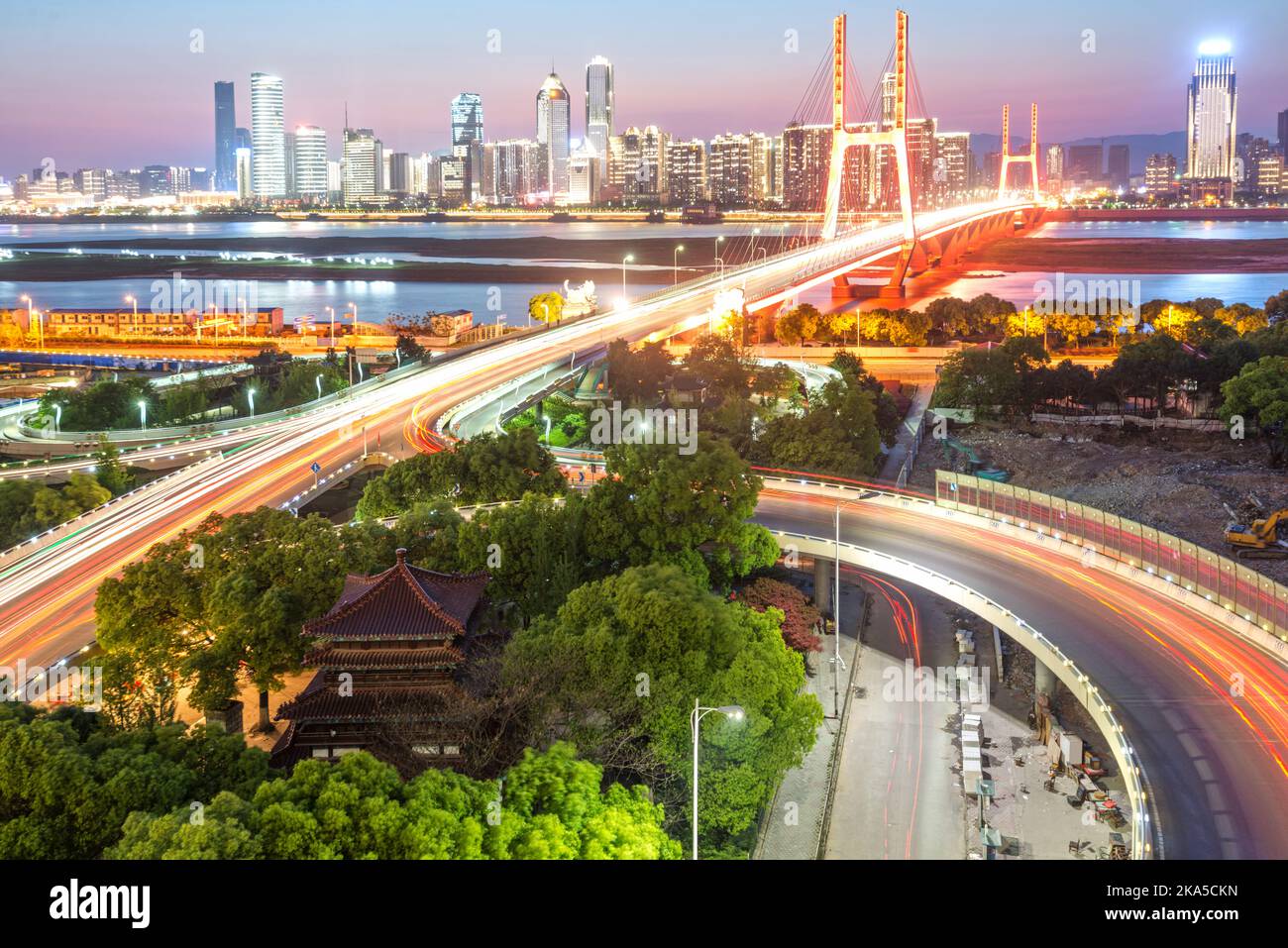 shanghai interchange overpass and elevated road in nightfall Stock ...