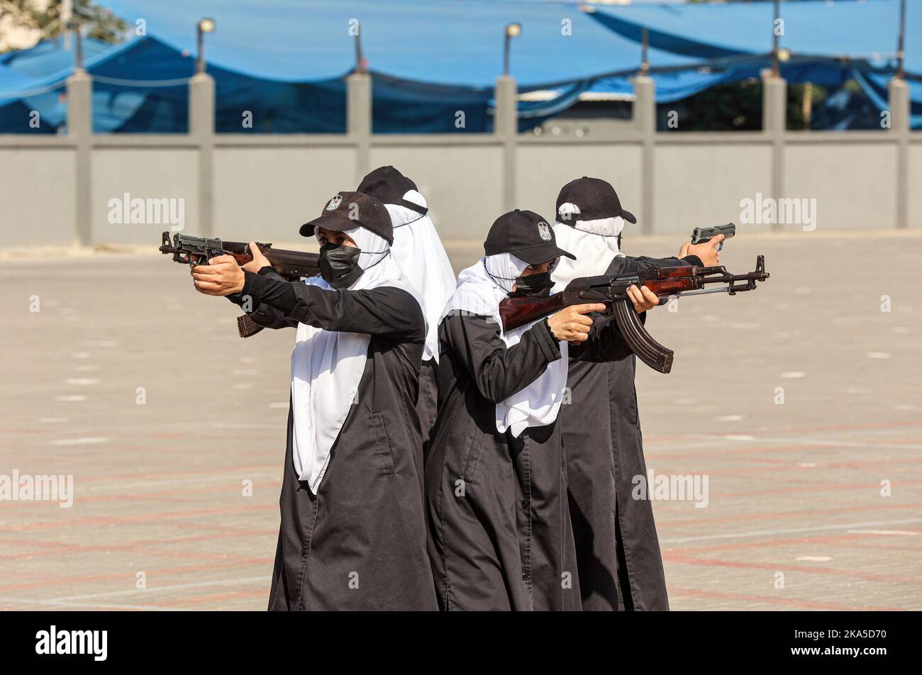 Female members of the Hamas security forces take part in a military ...