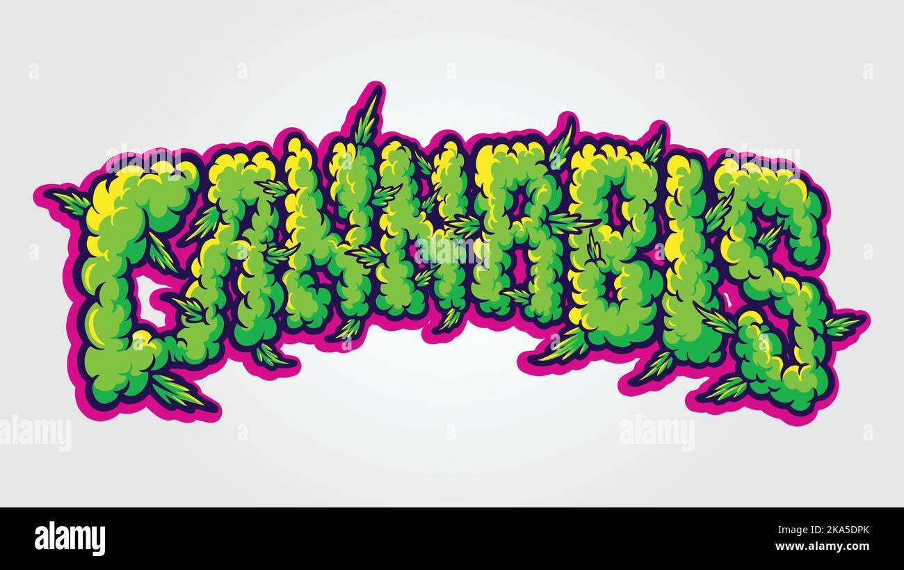 Cannabis hand lettering font smoke effect illustration vector ...