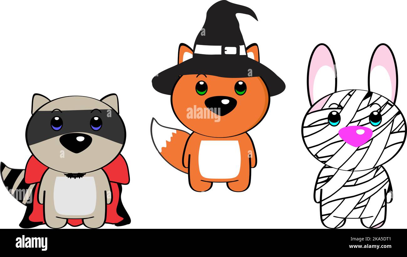 baby animals character cartoon with halloween costumes set illustration ...