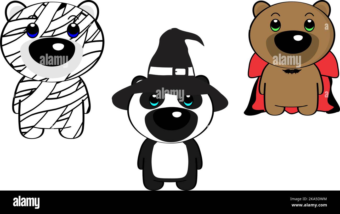 little baby bears character cartoon with halloween costumes set ...