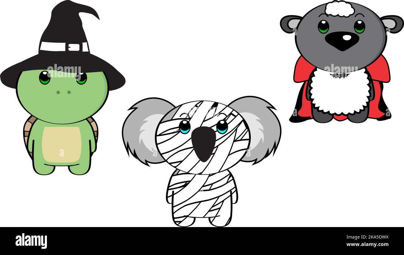kawaii baby animals character cartoon with halloween costumes set ...