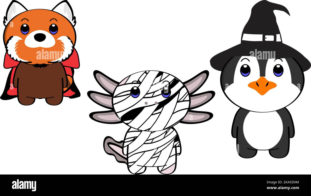 baby animals cartoon with halloween costumes set illustration in vector ...
