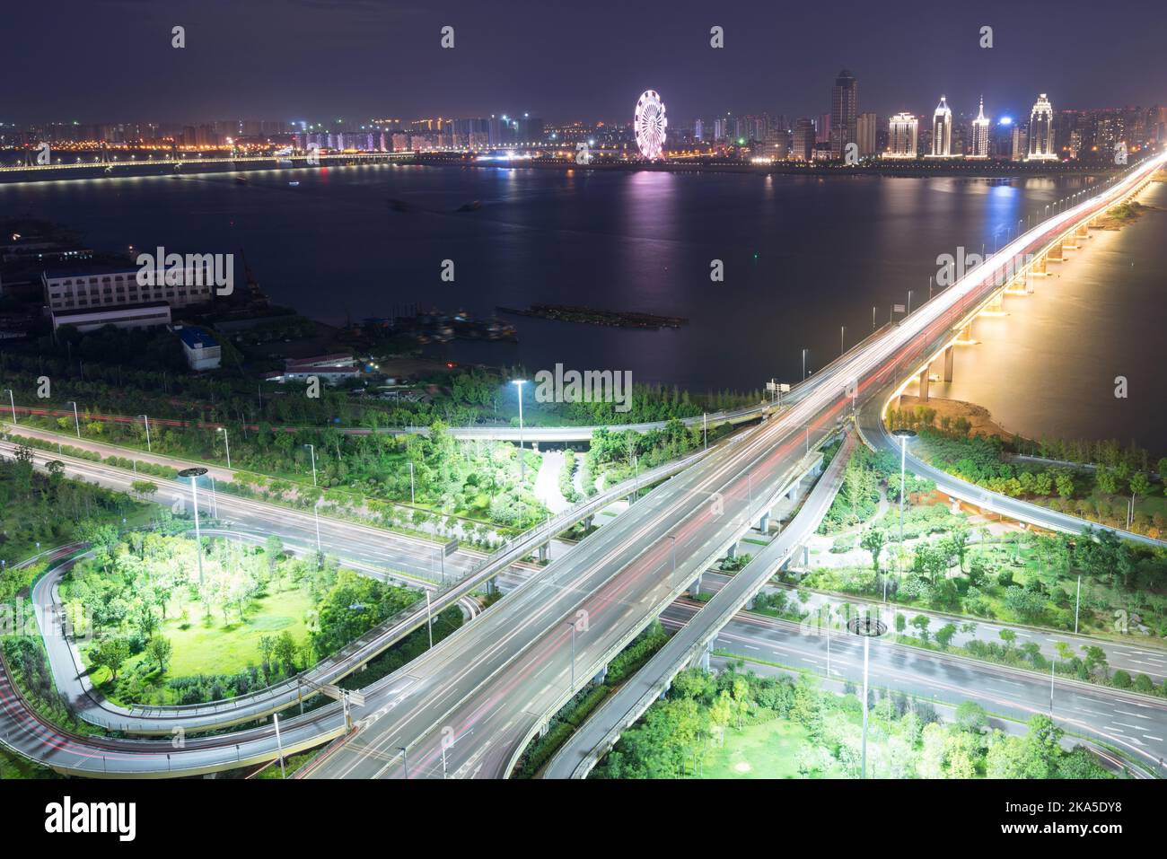 shanghai interchange overpass and elevated road in nightfall Stock ...