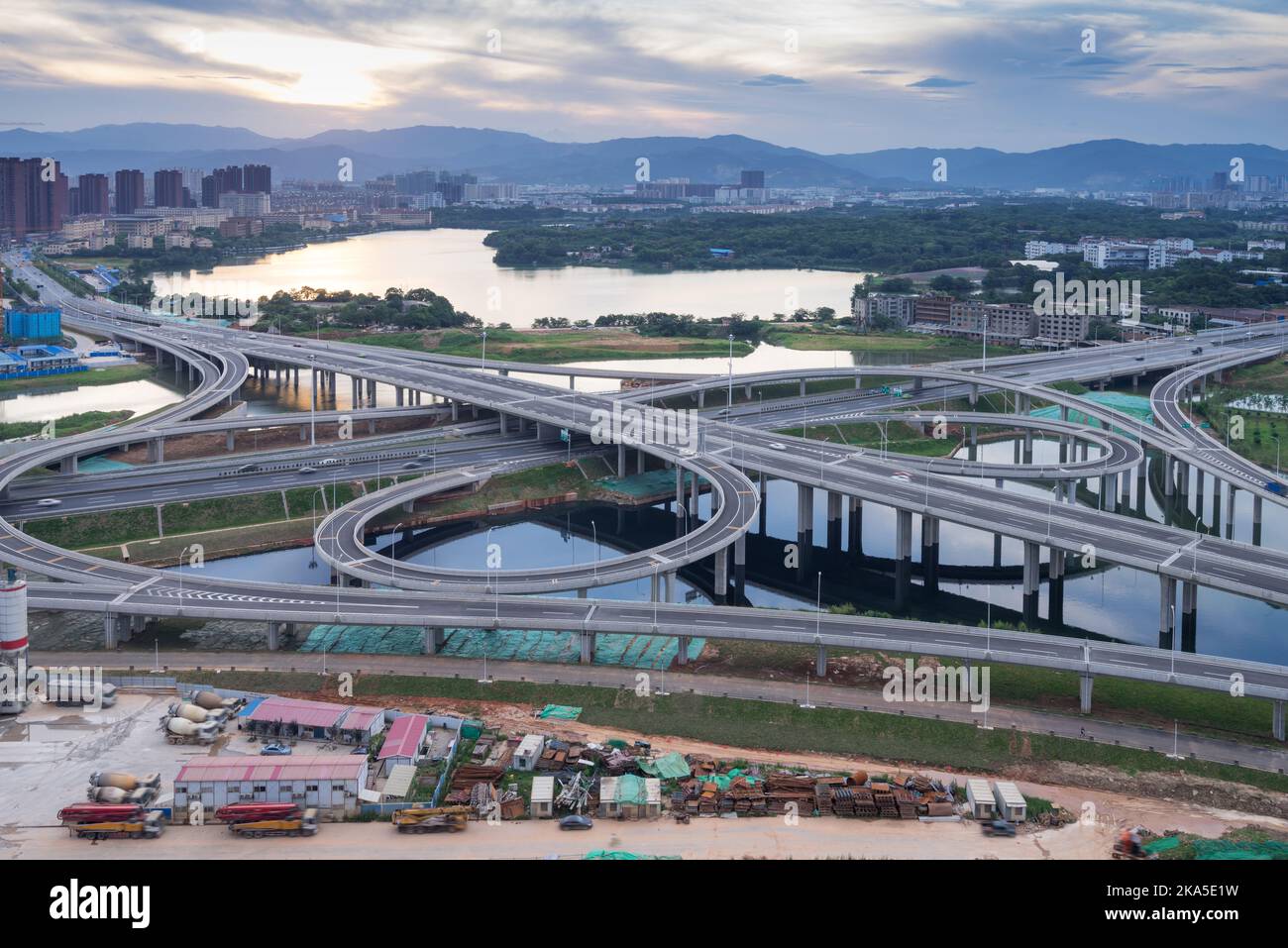 city highway interchange in shanghai on traffic rush hour Stock Photo ...