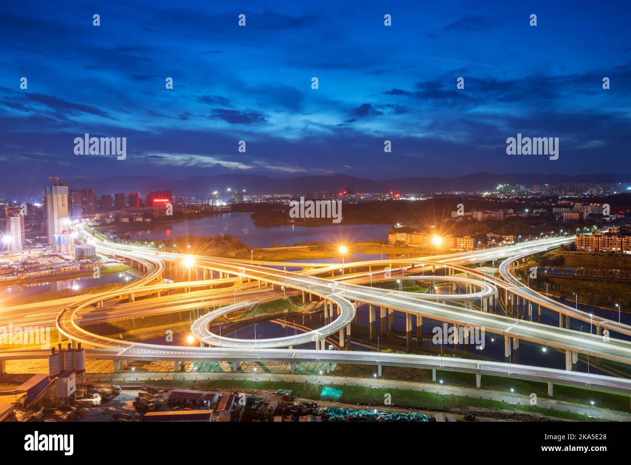 shanghai interchange overpass and elevated road in nightfall Stock ...