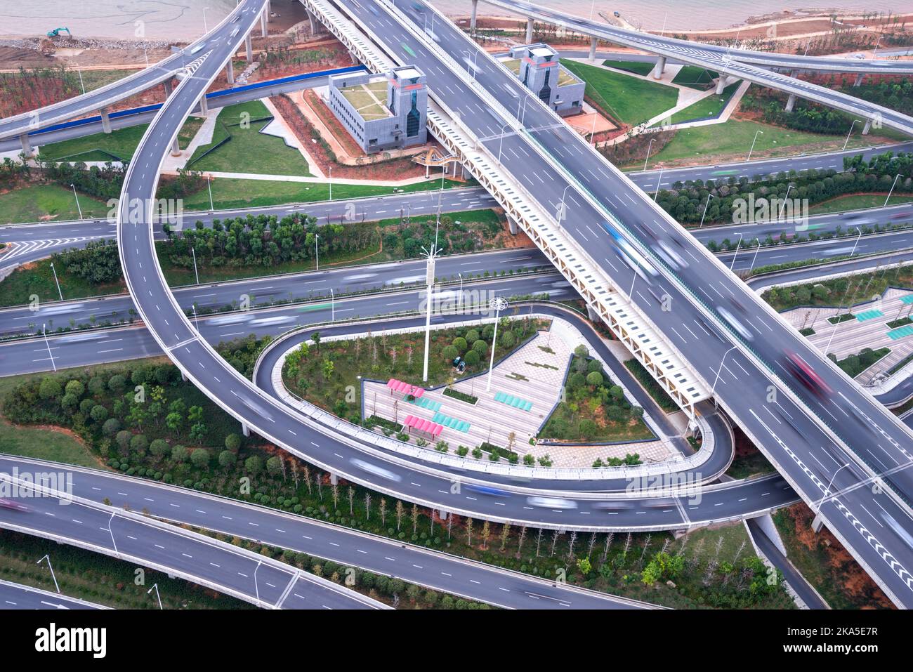 shanghai interchange overpass and elevated road in nightfall Stock ...