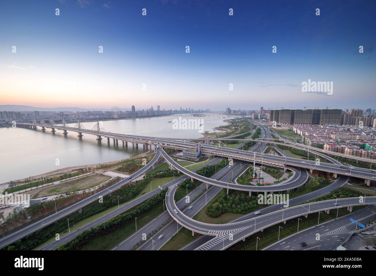 shanghai interchange overpass and elevated road in nightfall Stock ...