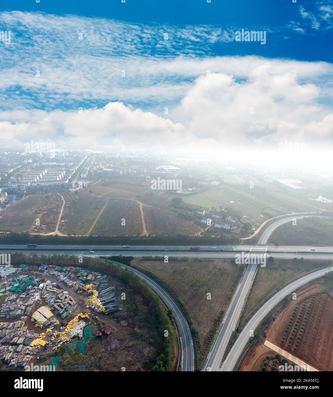 Aerial photography bird-eye view of City viaduct bridge road ...