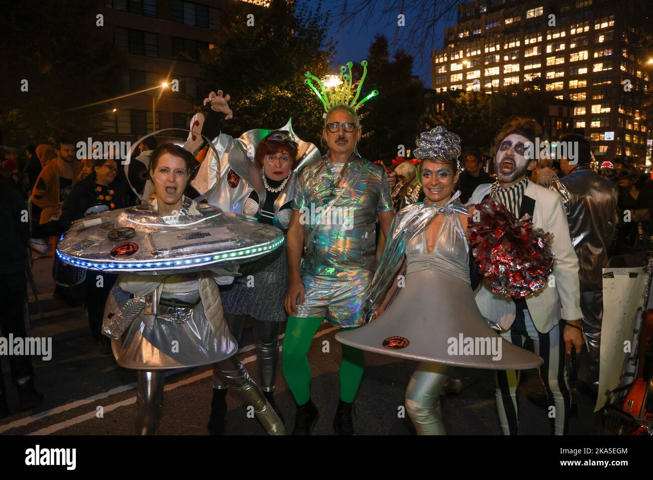 New York, New York/ USA – 31 Oct 2022:Revelers are dressed as aliens ...