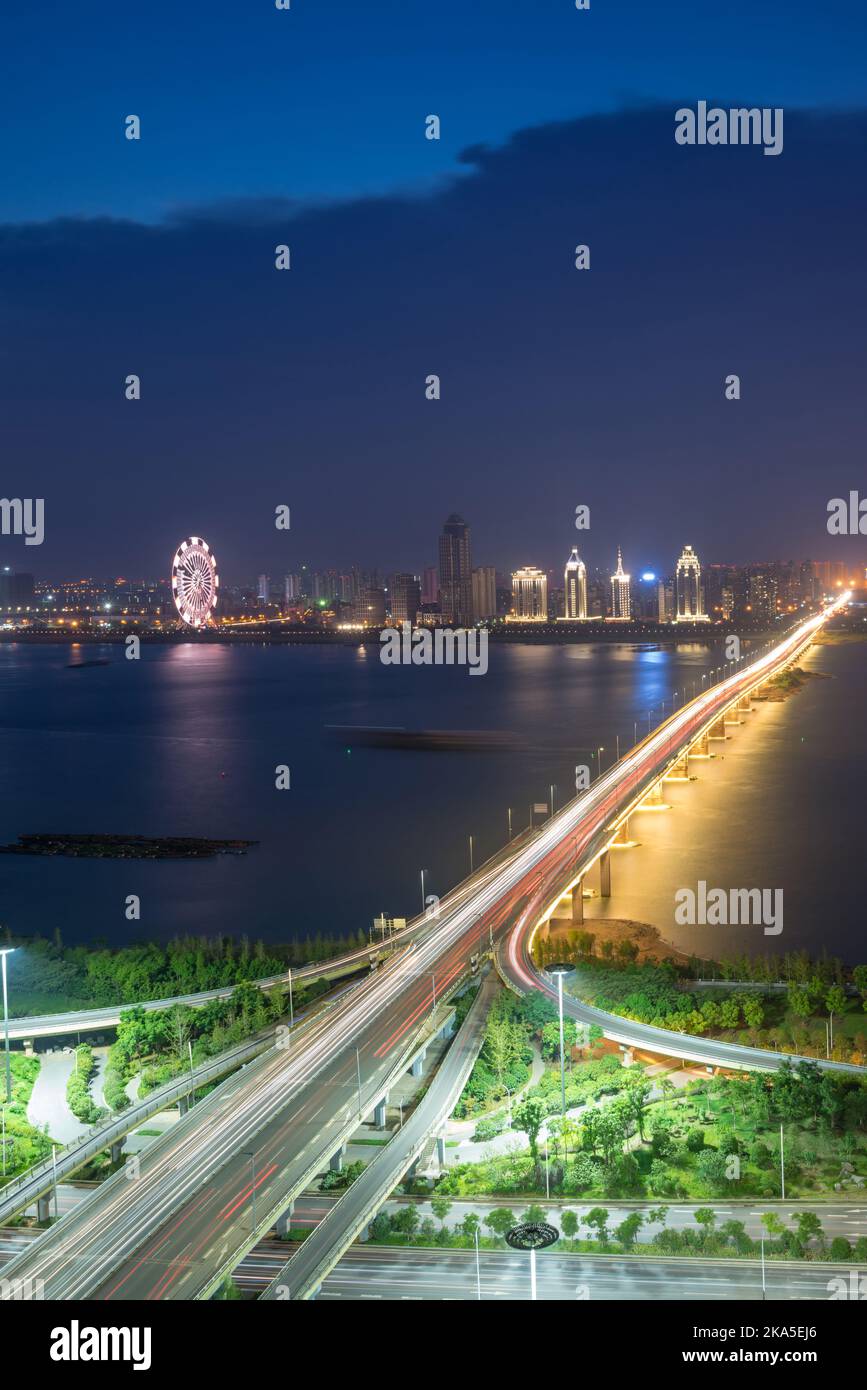shanghai interchange overpass and elevated road in nightfall Stock ...