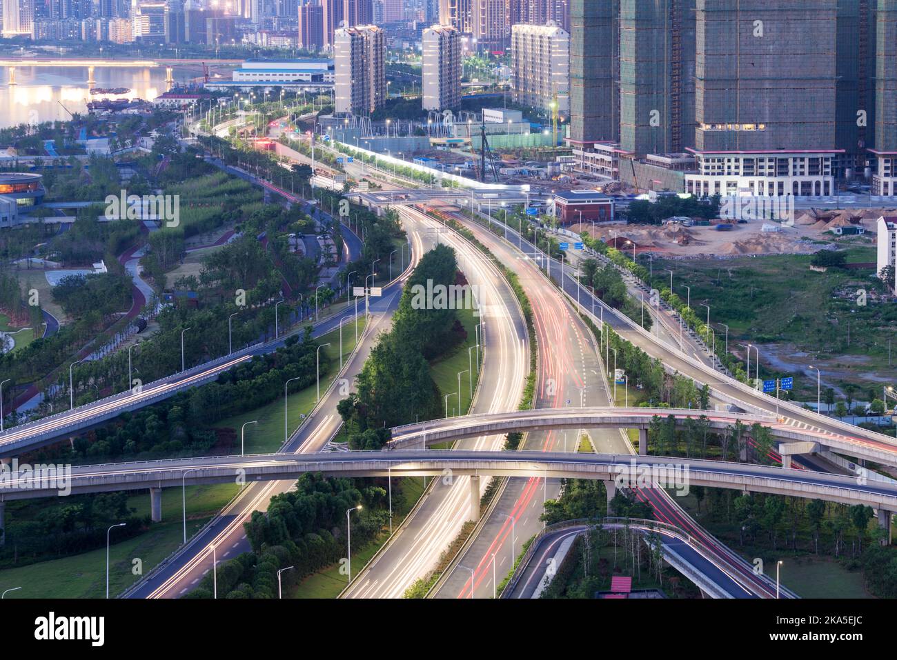 shanghai interchange overpass and elevated road in nightfall Stock ...