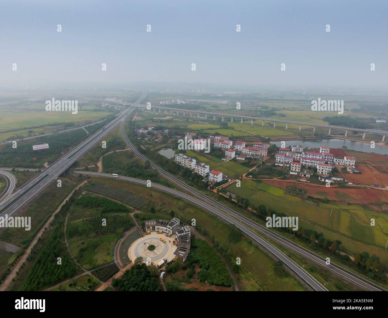 Aerial photography bird-eye view of City viaduct bridge road ...