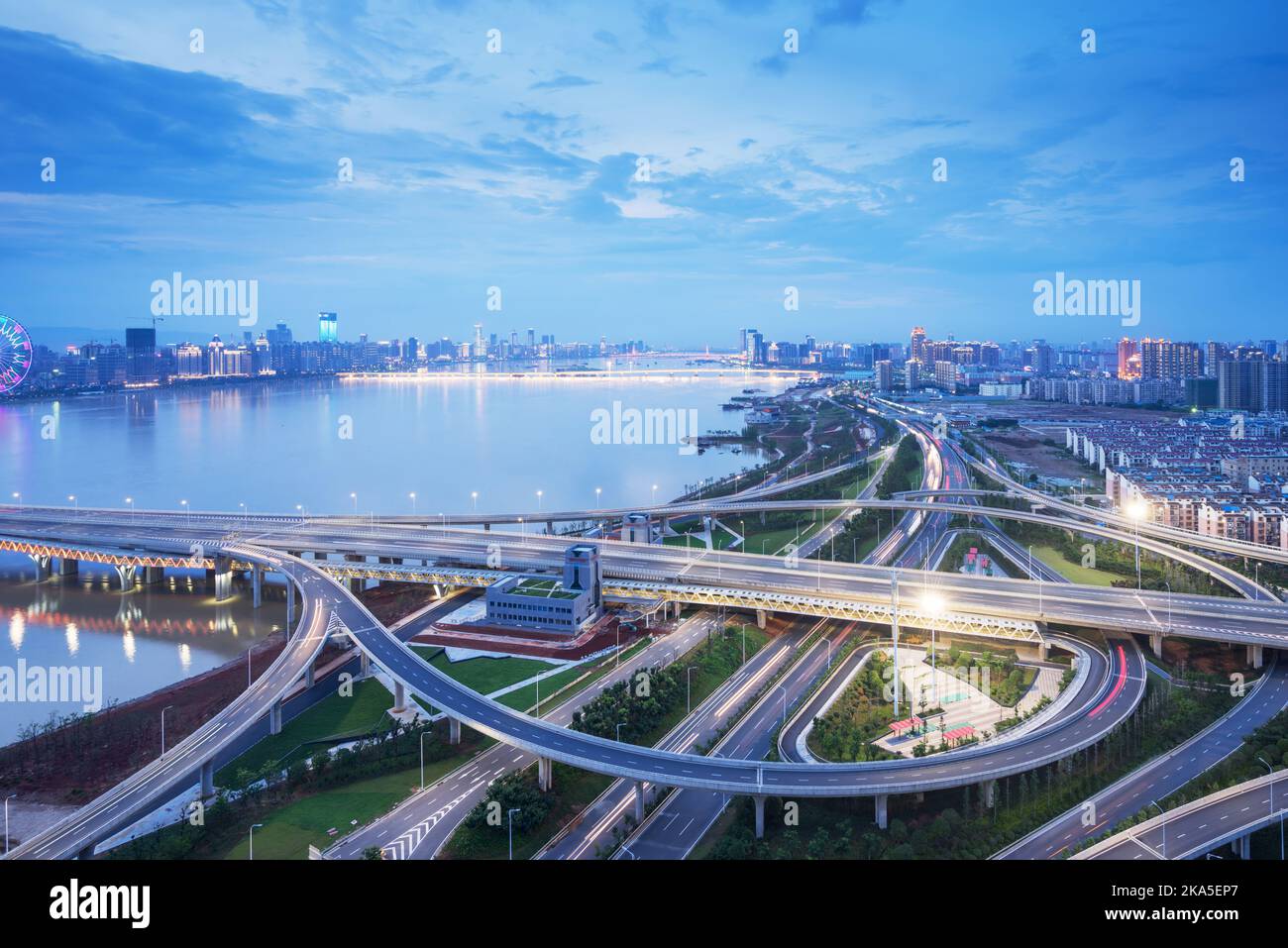 shanghai interchange overpass and elevated road in nightfall Stock ...