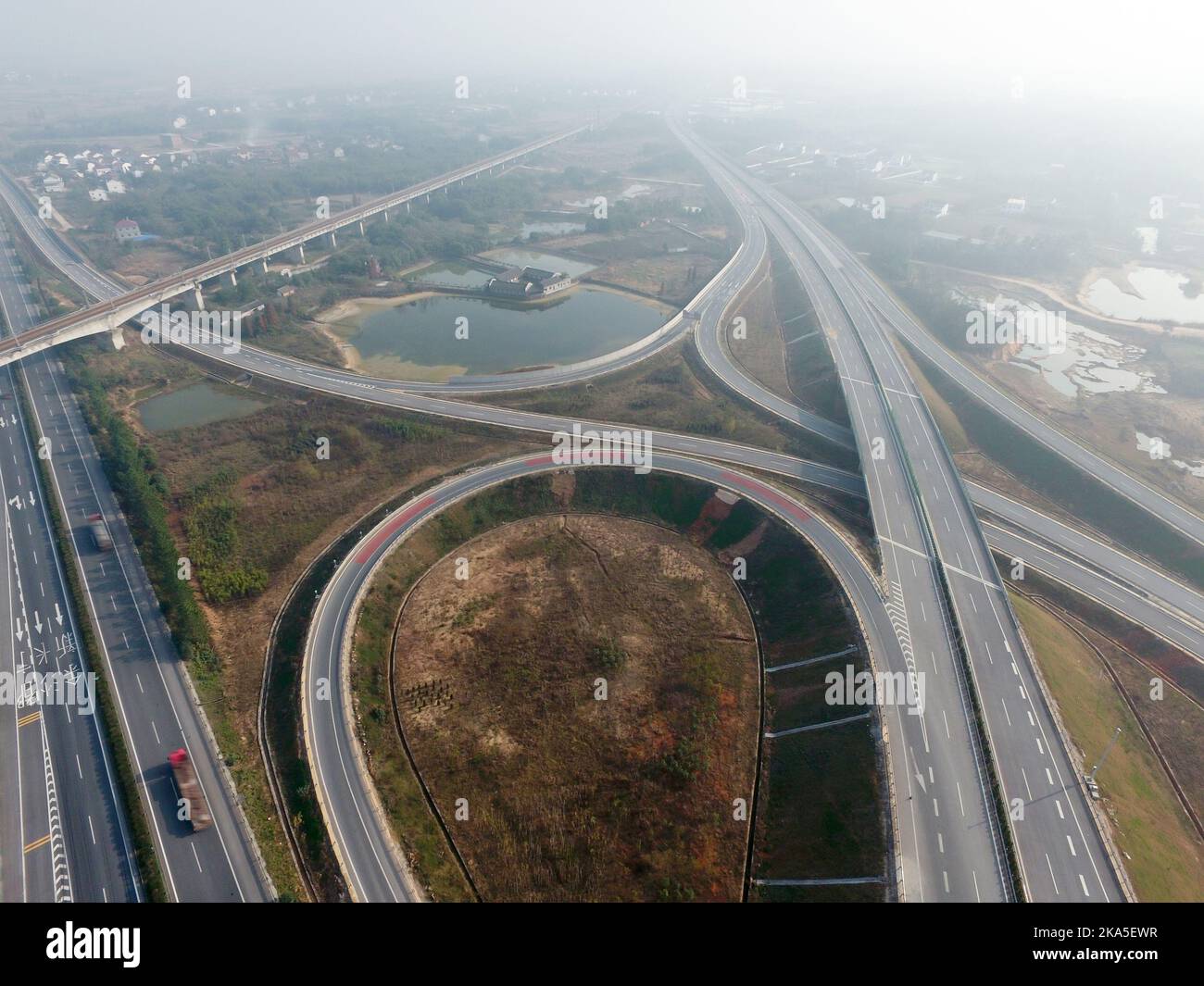 Aerial photography bird-eye view of City viaduct bridge road ...