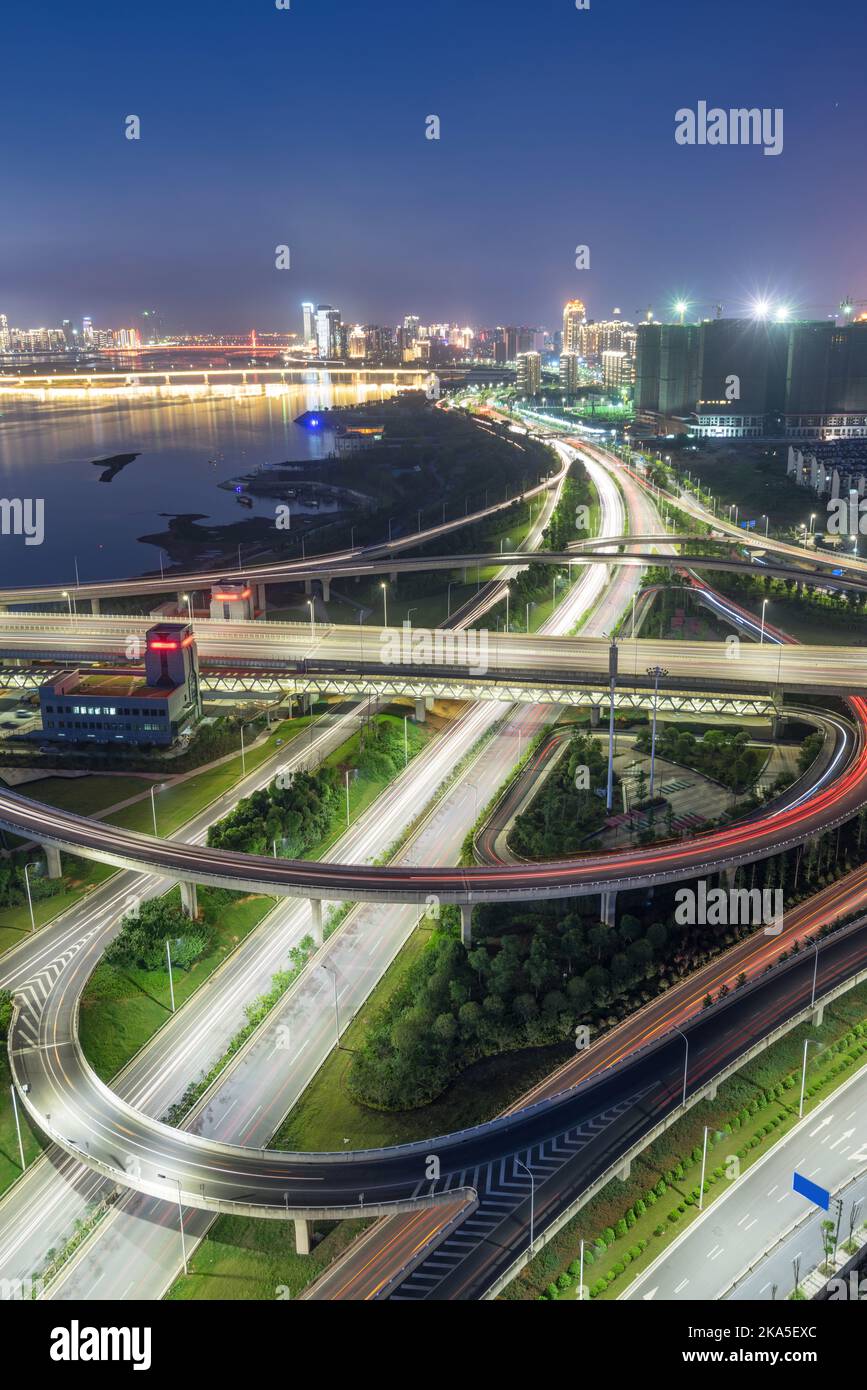 shanghai interchange overpass and elevated road in nightfall Stock ...