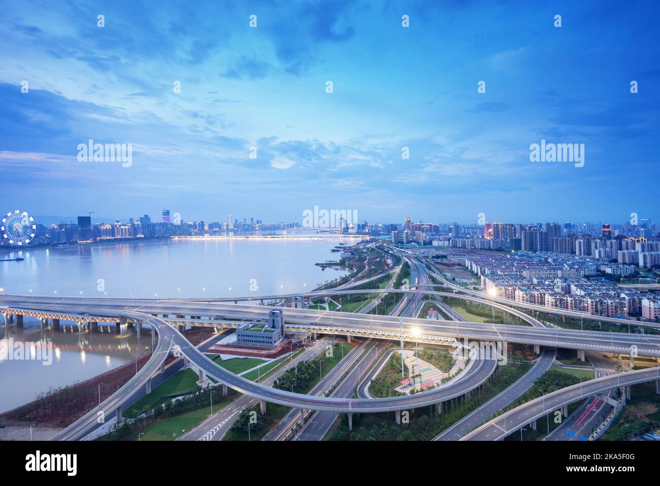 shanghai interchange overpass and elevated road in nightfall Stock ...