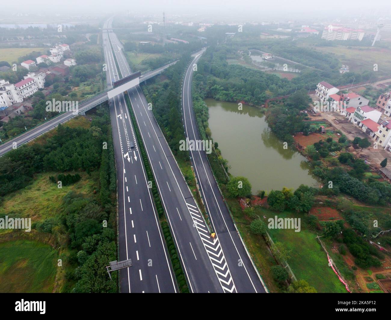 Aerial photography bird-eye view of City viaduct bridge road ...