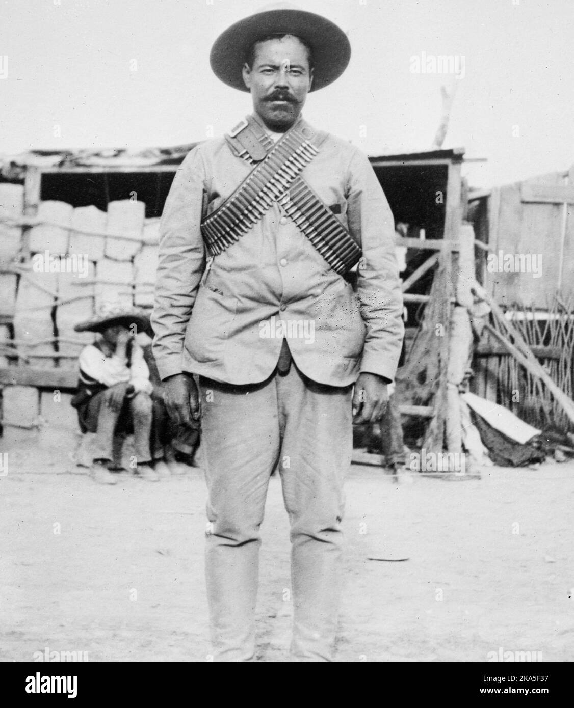Pancho Villa wearing bandoliers in front of an insurgent camp Stock ...