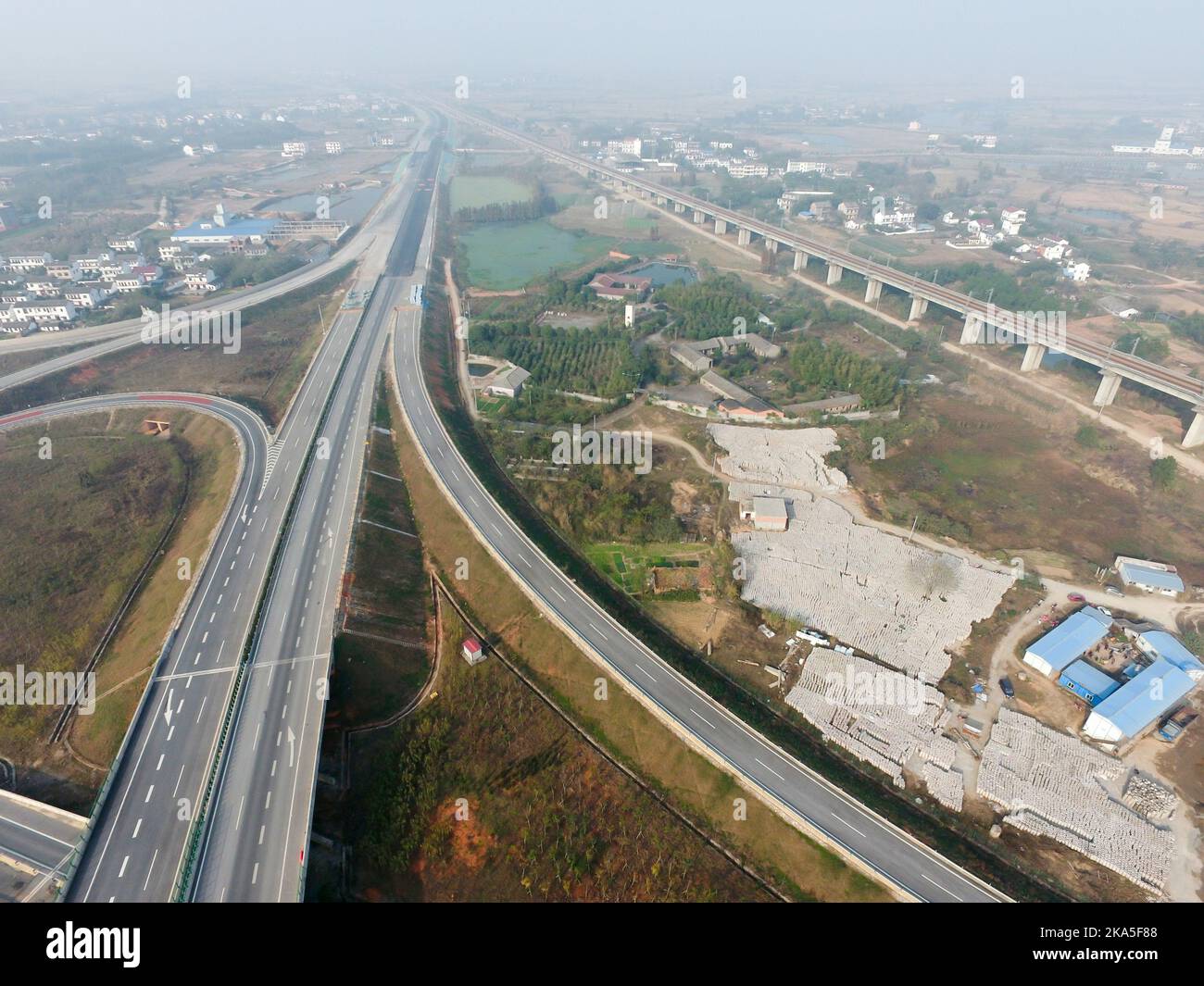Aerial photography bird-eye view of City viaduct bridge road ...