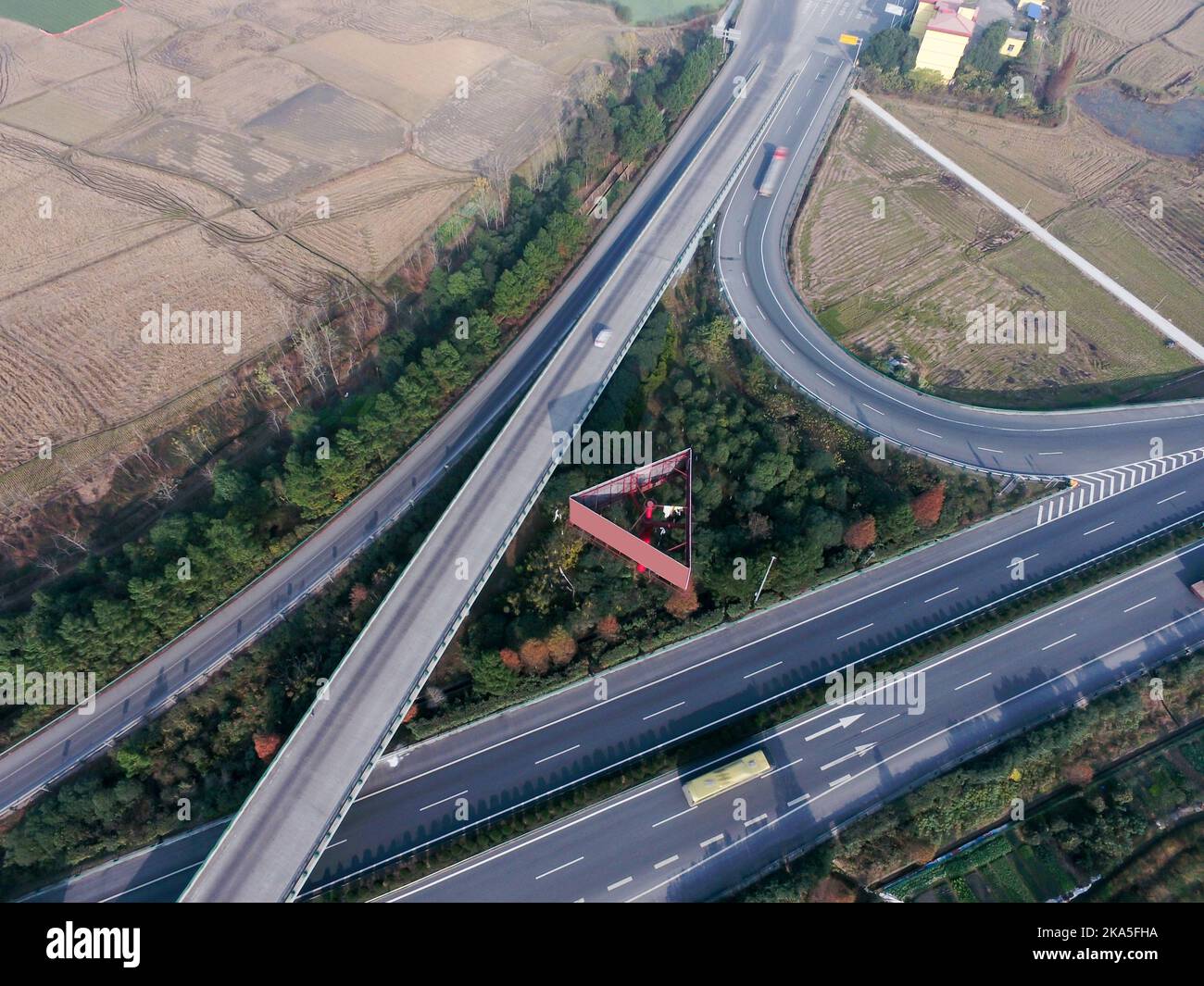 Aerial photography bird-eye view of City viaduct bridge road ...