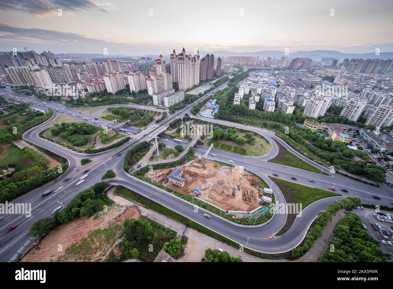 city highway interchange in shanghai on traffic rush hour Stock Photo ...