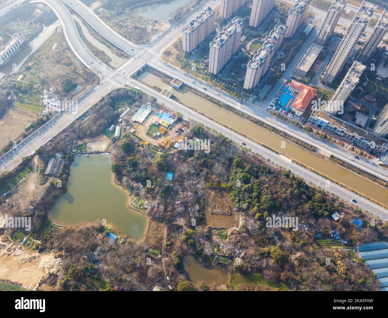 Aerial view of downtown intersection Stock Photo - Alamy