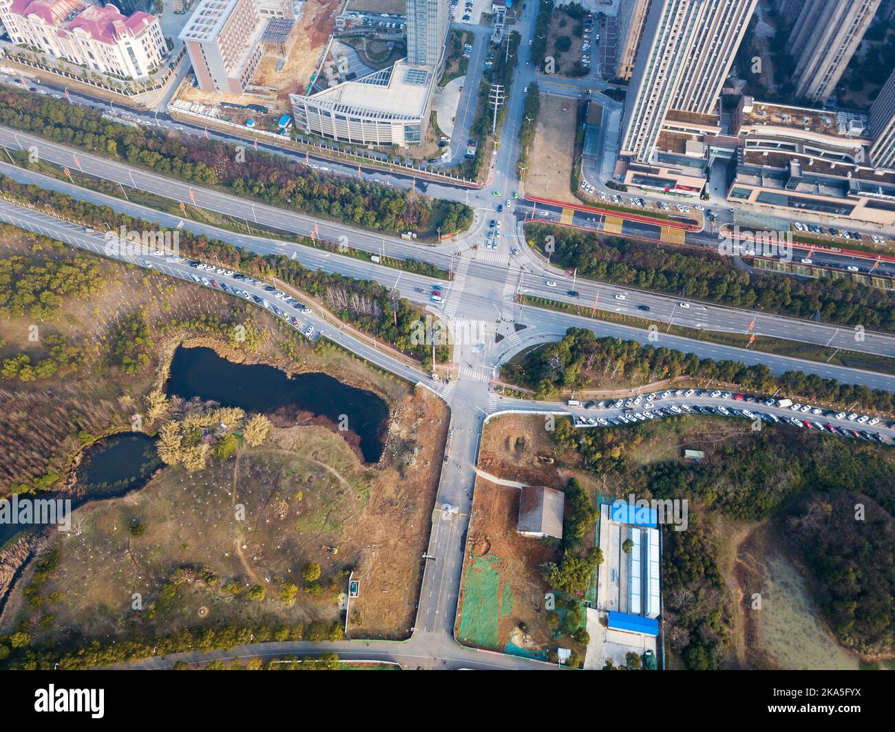 Aerial view of downtown intersection Stock Photo - Alamy