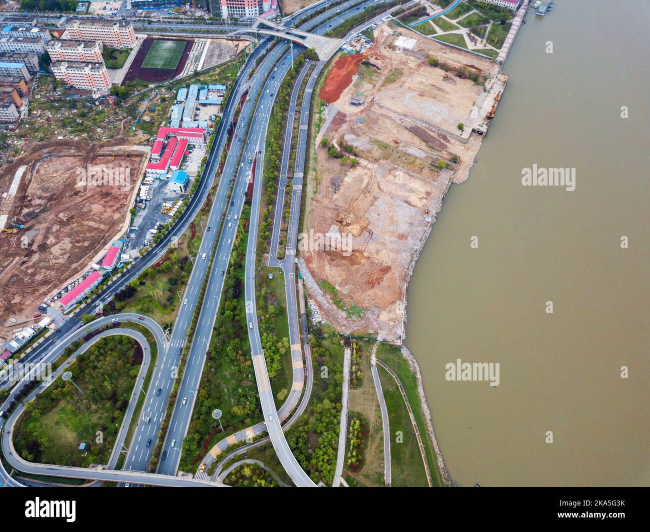 Aerial photography bird-eye view of City viaduct bridge road ...