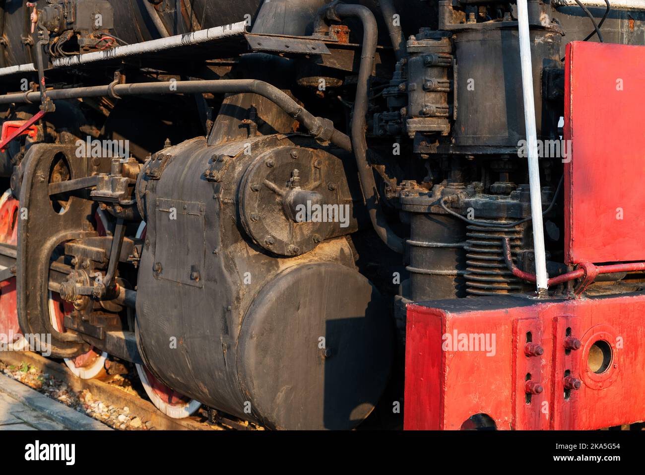 Old steam engine train and parts close-up Stock Photo - Alamy