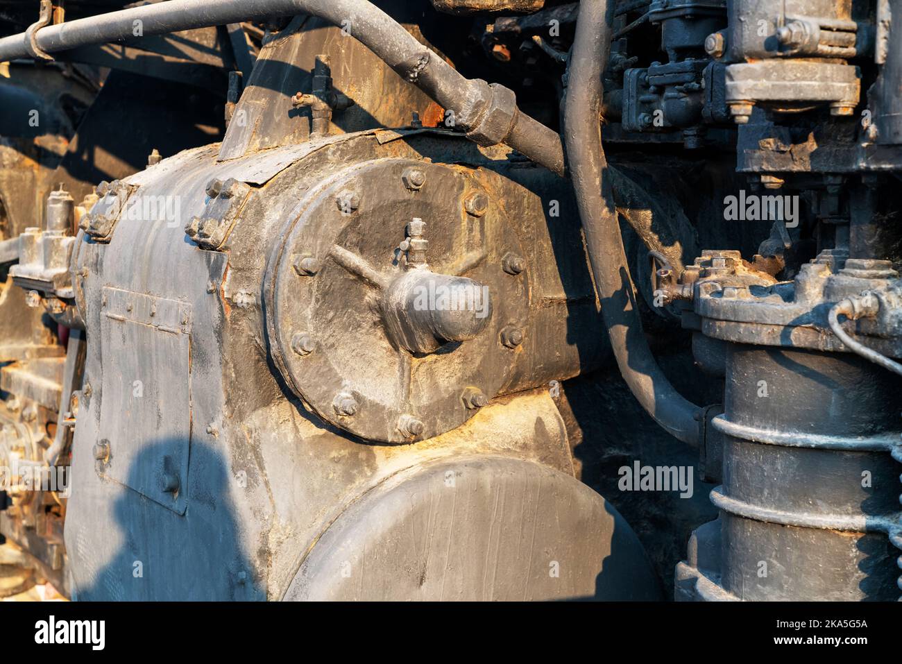 Old steam engine train and parts close-up Stock Photo - Alamy