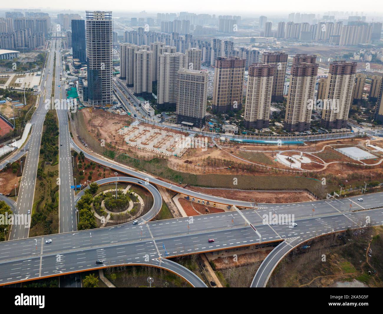 Transport junction traffic road with vehicle movement aerial view by ...