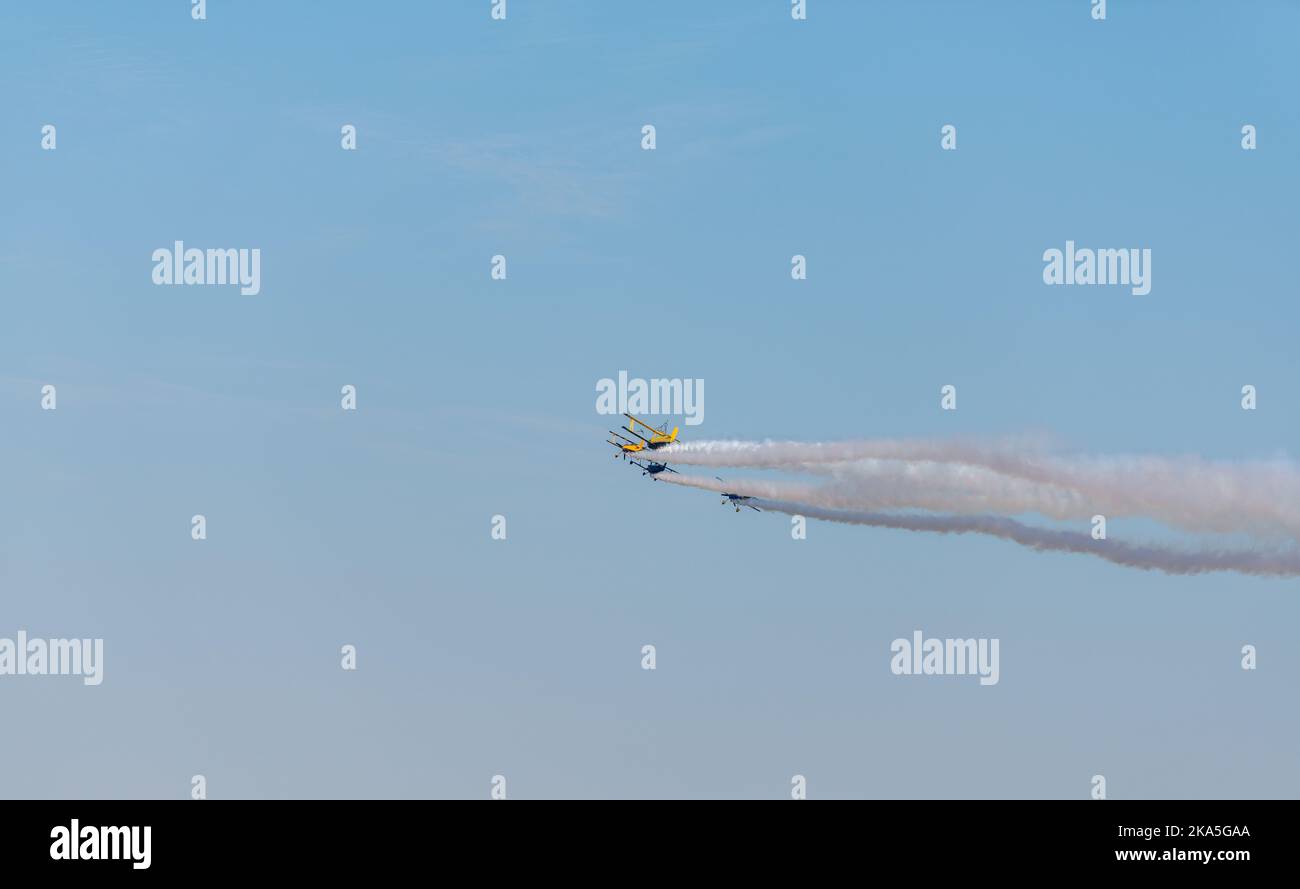 Airplanes on airshow. Aerobatic team performs flight at air show Stock ...