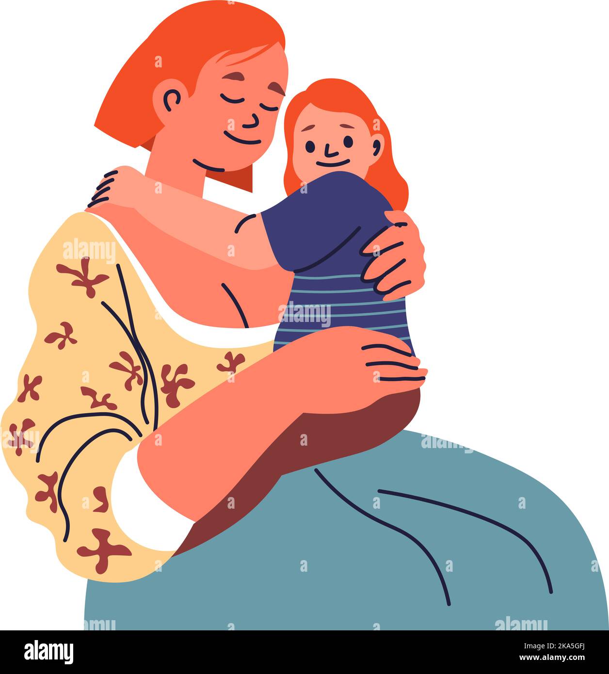 Daughter cuddling mother, bonding mom and kid Stock Vector Image & Art ...