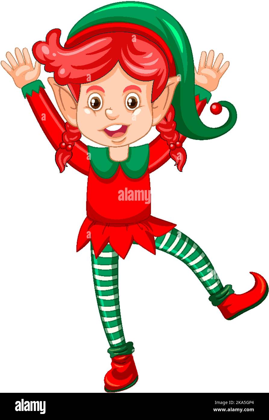Cute kid wearing elf costume cartoon illustration Stock Vector Image ...