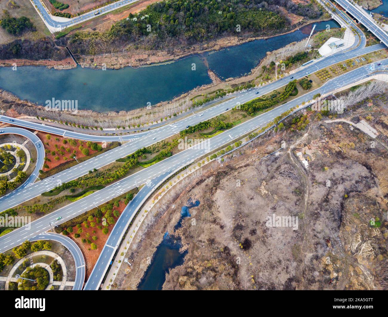 Aerial photography bird-eye view of City viaduct bridge road ...