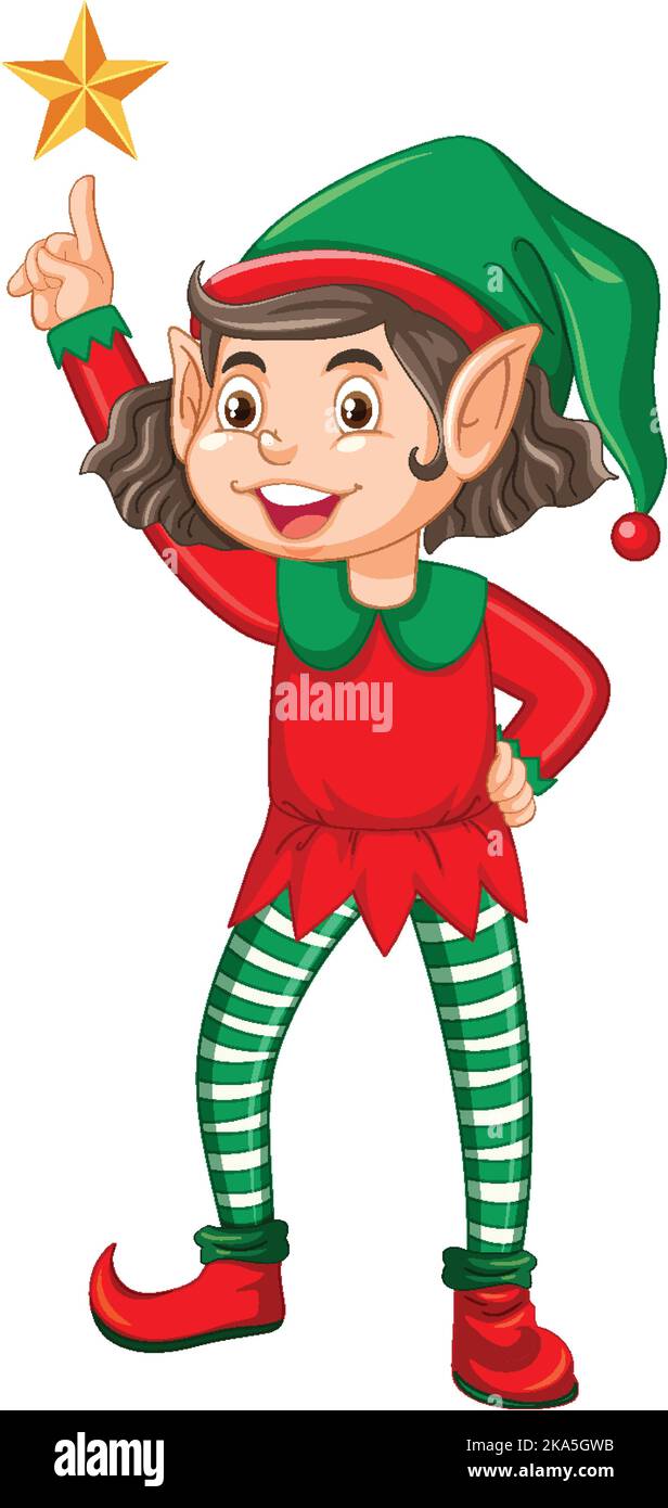 Cute kid wearing elf costume cartoon illustration Stock Vector Image ...